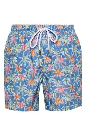 BARBA NAPOLI Palm Tree-print Swim Shorts - Blue