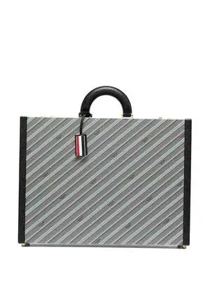 Thom Browne Logo-print Striped Briefcase - Grey
