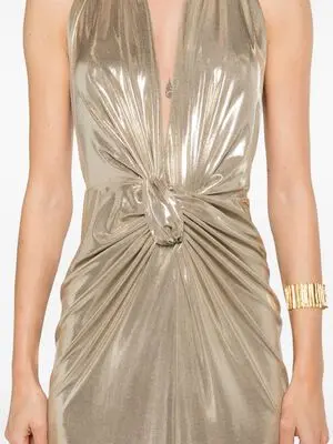 NISSA Backless Lamé Maxi Dress With Knot Detail