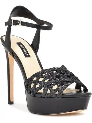 Nine West Grecia 2 Womens Woven Ankle Strap Platform Sandals - Black