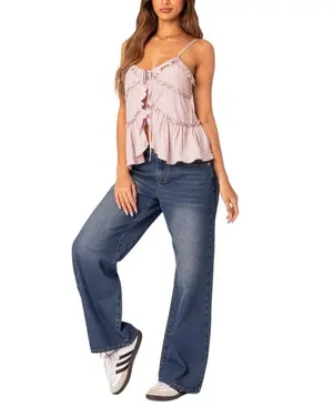 EDIKTED Juniper Tie Front Ruffled Top