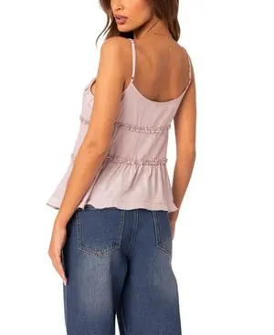 EDIKTED Juniper Tie Front Ruffled Top