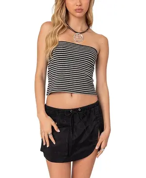 EDIKTED Lilah Striped Tube Top - Black And Gray