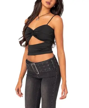 EDIKTED Twist Front Gathered Cut Out Tank Top