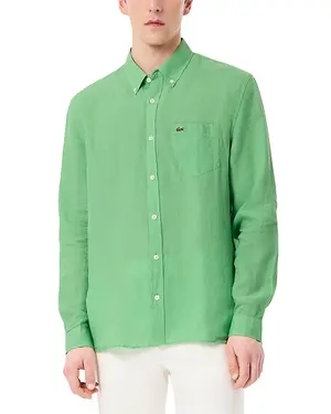 Lacoste Linen Regular Fit Button Down Shirt - Green