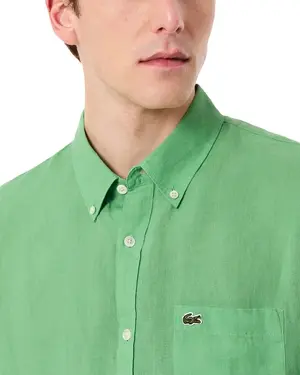 Lacoste Linen Regular Fit Button Down Shirt - Green