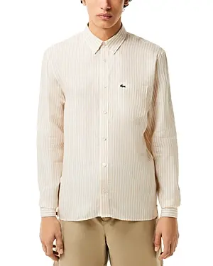 Lacoste Linen Regular Fit Button Down Shirt Ir7 White/