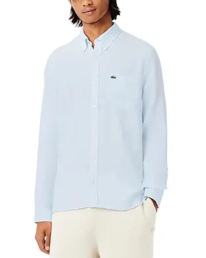 Lacoste Linen Regular Fit Button Down Shirt - Light Blue