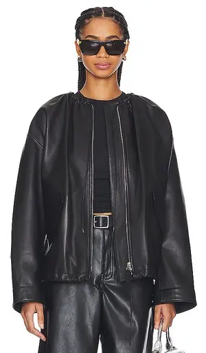 Helmut Lang Ruched Leather Jacket In Black - 68% Off | Editorialist