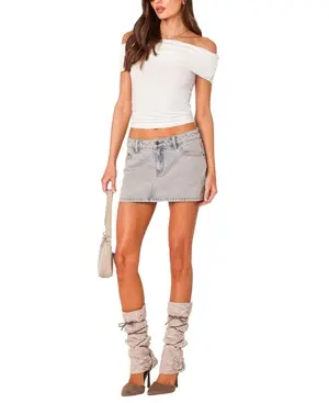 EDIKTED Washed Denim Mini Skirt