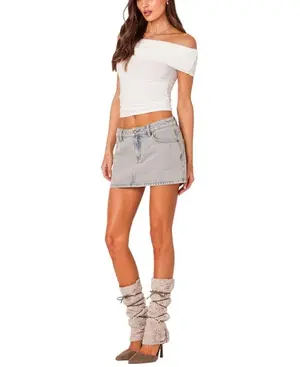 EDIKTED Washed Denim Mini Skirt
