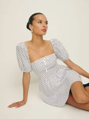 REFORMATION Malvina Linen Mini Dress Eclipse Dot