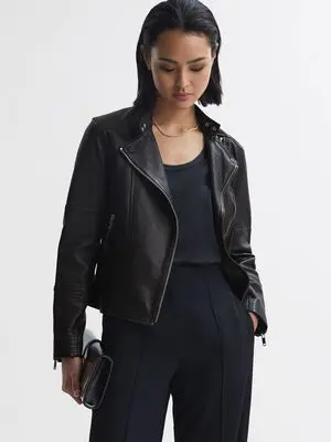 REISS Tallis Leather Biker Jacket