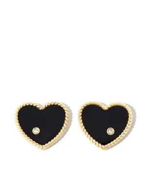 Yvonne Léon 9k Yellow Onyx And Diamond Heart Stud Earrings