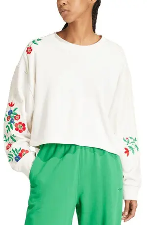 Adidas Floral Embroidered Sweatshirt - Cloud White