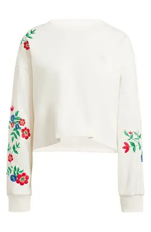 Adidas Floral Embroidered Sweatshirt - Cloud White