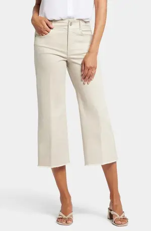 NYDJ Brigitte Frayed High Waist Wide Leg Capri Jeans - Feather