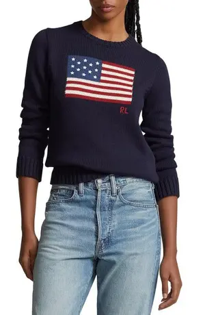 Polo Ralph Lauren Flag Crewneck Sweater - Navy