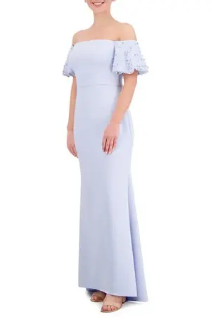 Eliza J Beaded Off-the-shoulder Gown