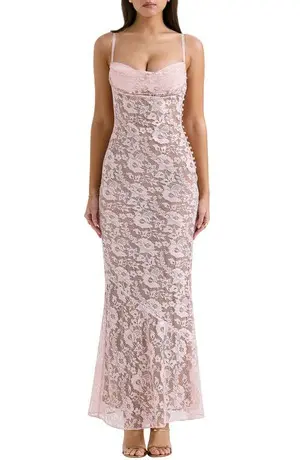 House Of Cb Azzurra Metallic Lace Body-con Gown - Pink