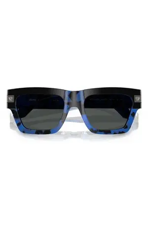 Versace 55mm Plaque Rectangular Sunglasses - Havana Blue