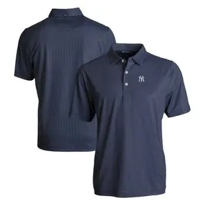 Cutter & Buck White New York Yankees Pike Eco Symmetry Print Stretch Recycled Polo - Navy