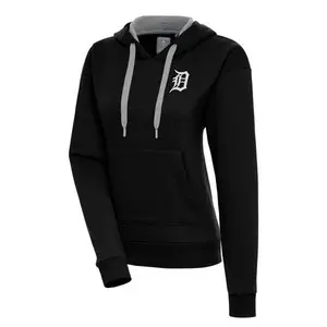 ANTIGUA Detroit Tigers Brushed Metallic Victory Pullover Hoodie - Black