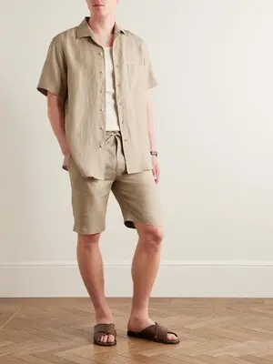 Loro Piana André Camp-collar Linen Shirt - Neutrals