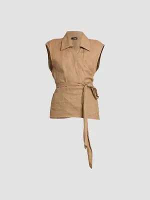 KITON Linen Belted Wrap Top
