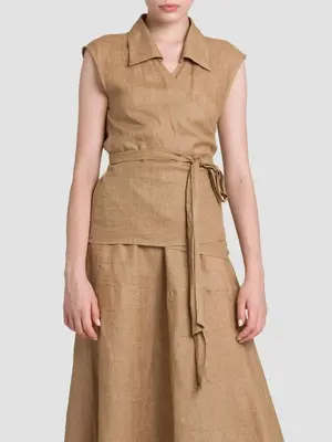 Kiton Linen Belted Wrap Top
