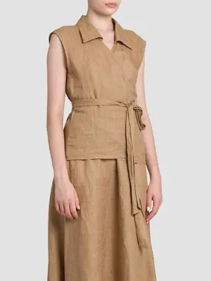 Kiton Linen Belted Wrap Top