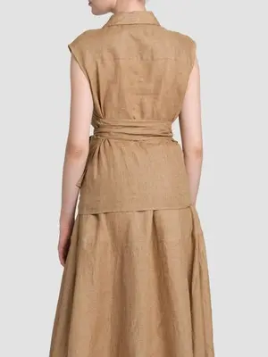 Kiton Linen Belted Wrap Top