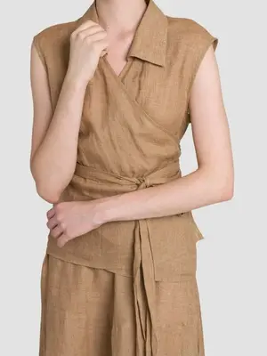 Kiton Linen Belted Wrap Top