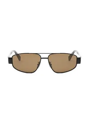 Celine Metal Triomphe 57mm Pilot Sunglasses Shiny Black Brown
