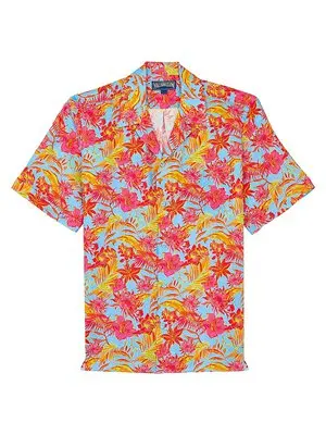 Vilebrequin Tahiti Flower Linen Camp Shirt - Santorini