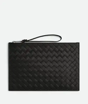 BOTTEGA  VENETA Intrecciato Leather Pouch - Black