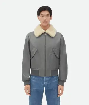 Bottega Veneta Leather Jacket With Shearling Collar