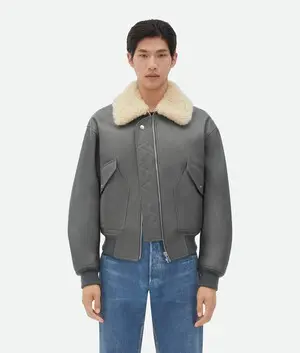 Bottega Veneta Leather Jacket With Shearling Collar