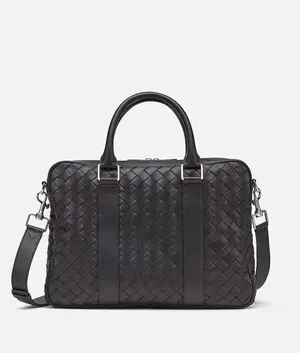 BOTTEGA  VENETA Intrecciato Leather Briefcase - Black