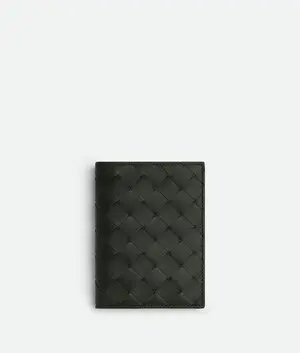 BOTTEGA  VENETA Intrecciato Flap Wallet - Dark Green/travertine