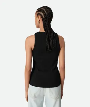 Bottega Veneta Stretch Ribbed Cotton Tank Top - Black