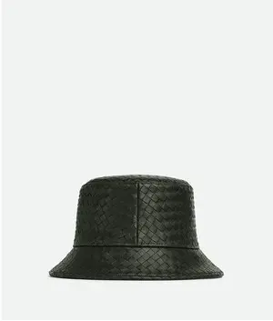 BOTTEGA  VENETA Bottega Veneta Intrecciato Leather Bucket Hat - Dark Green