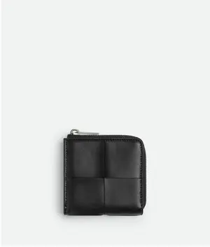 Bottega Veneta Cassette Square Compact Zip Around Wallet - Black