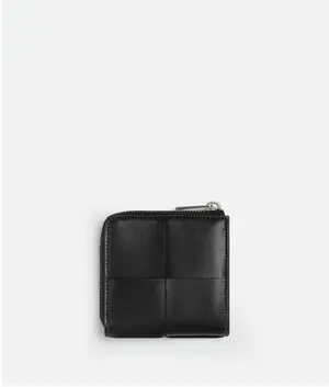 Bottega Veneta Cassette Square Compact Zip Around Wallet - Black