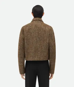 Bottega Veneta Textured Wool Speckled Kimono Jacket - Ochre/Grey