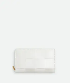 Bottega Veneta Cassette Zip Around Wallet Chalk