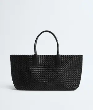Bottega Veneta Intrecciato Leather Cabat Tote Bag - Black