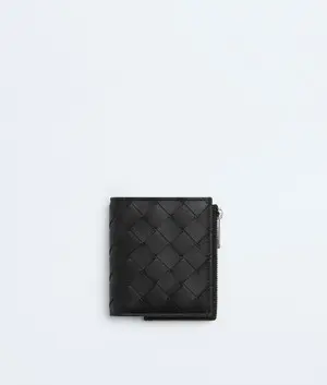 Bottega Veneta Intrecciato Bi-fold Wallet With Zip - Black