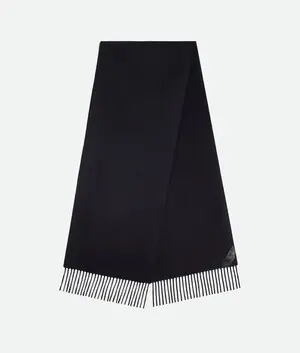 BOTTEGA  VENETA Cashmere Scarf With Leather Patch - Navy Melange