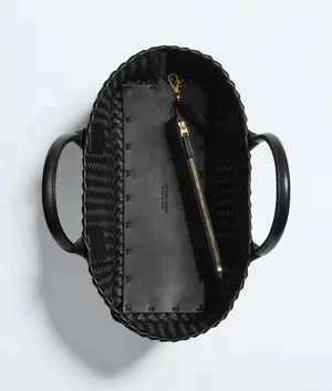 Bottega Veneta Small Intreccio Leather Cabat Tote - Black